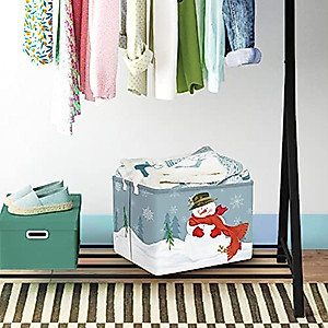 Clastyle Christmas Snowman Storage Bin Christmas Gift Wrap Ornament Storage Basket Blue Collapsible Christmas Snowflake Shelf Basket Rectangular Nursery Gift Basket for Toys,15.7 x11.8 x11.8 in