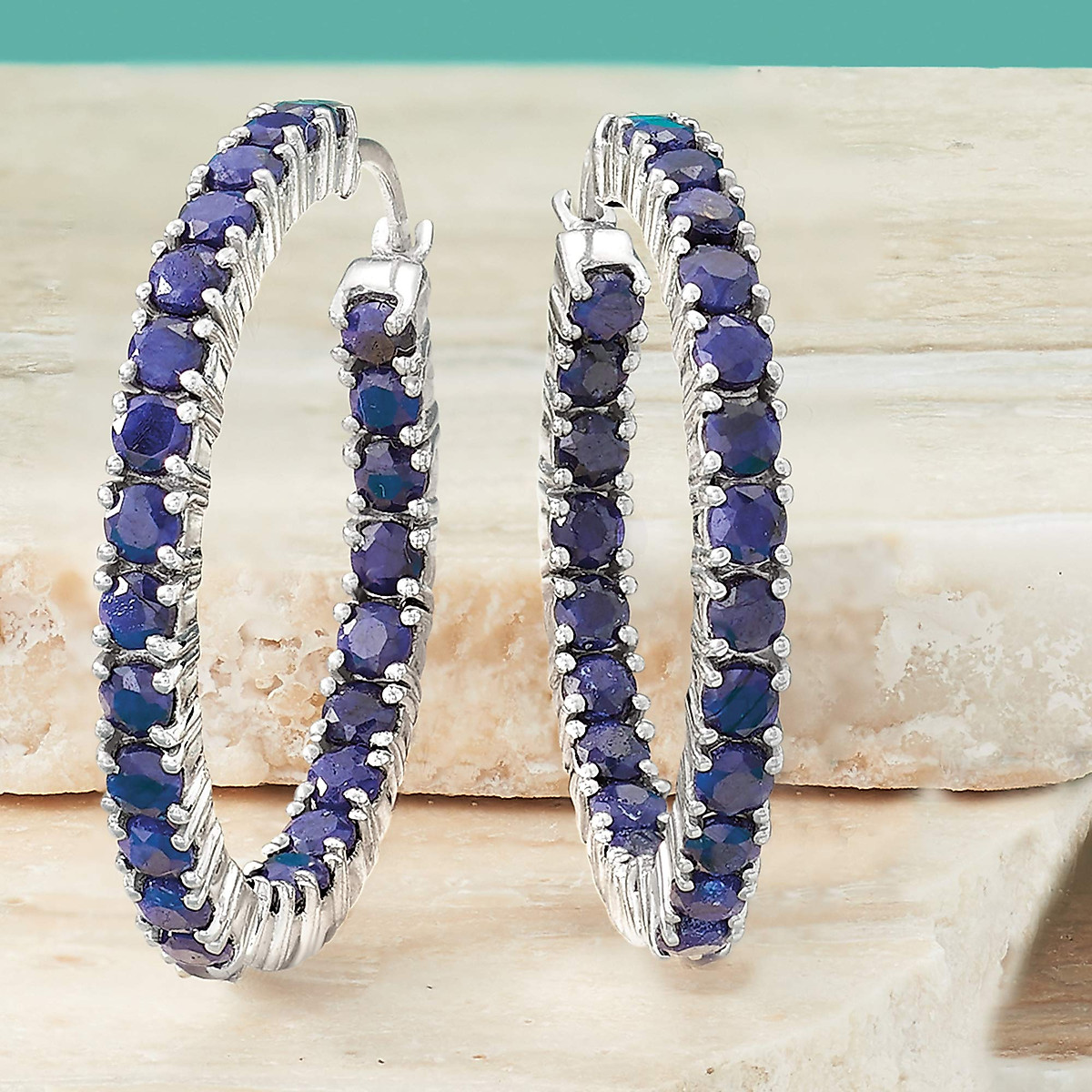 Ross-Simons 6.00 ct. t.w. Sapphire Inside-Outside Hoop Earrings in Sterling Silver