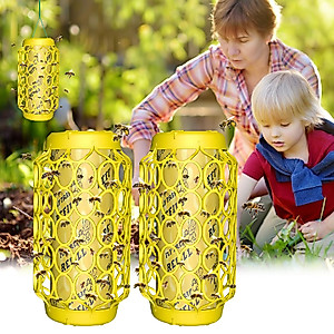 Outdoor Fly Trap, Flying Insects Traps Outdoor Hanging for Patio, Wasp Traps Outdoor Hanging, Flies Traps Sticky Yellow Jacket Trap Catcher Trap, Sticky Fly Insect Deterrent Killer 2 Pack