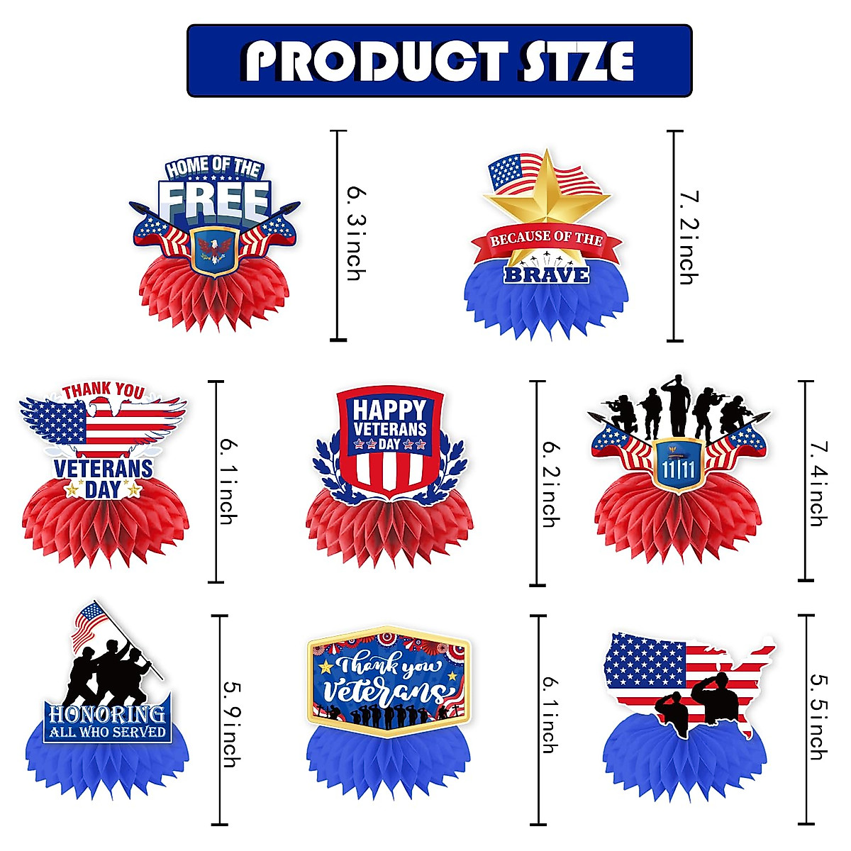 Happy Veterans Day Table Decorations, Veterans Day Centerpieces for Tables, Army Deployment Party Supplies, Patriotic Thank You Veterans Day Decorations Military Welcome Home Honeycomb Table Topper