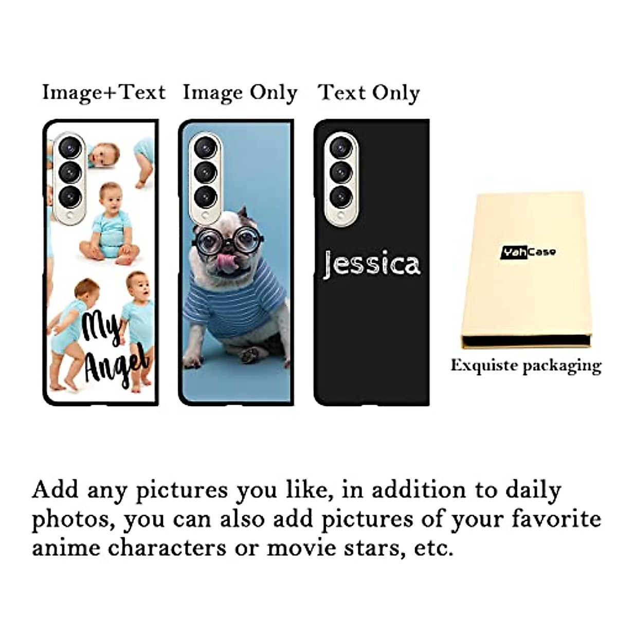 Custom Phone Case for Samsung Galaxy Z Fold 4,Customized Personalized Photo Text Name Phone Case Anti-Scratch Hard Protective TPU Phone Cover Black