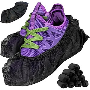 AMZ Medical Supply Black Polypropylene Shoe Covers 16"x6" for Indoors. Pack of 100 Disposable Shoe Covers 16 x 6 with Secure Elastic Seamless Bottom. Large 35 gsm Shoe Cover Non Slip for Indoor