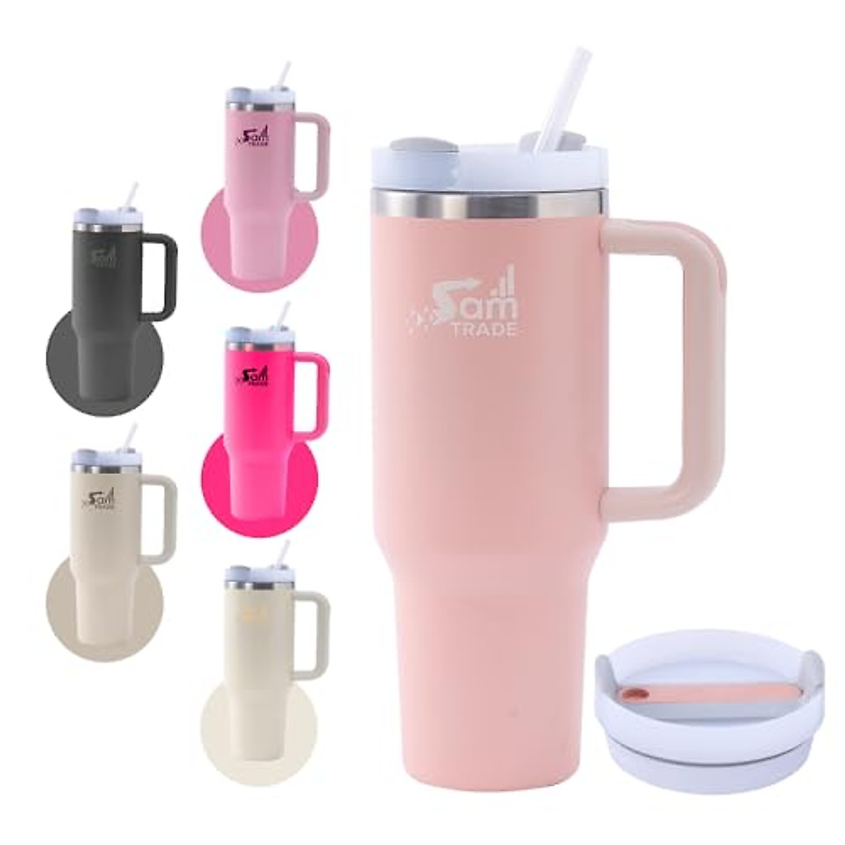 Samtrade Drinking Cup, Stainless Steel Insulated Tumbler with Handle (40oz) - 100% Leak-Proof Friendly Travel Mug, Soft Coral, YX-T40