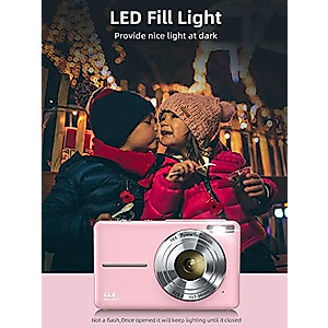 Digital Camera, FHD 1080P Digital Point and Shoot Camera for Kids 44MP Vlogging Camera with Anti Shake 16X Zoom, Compact Kids Camera Small Camera for Boys Girls Teens Students Seniors- Pink