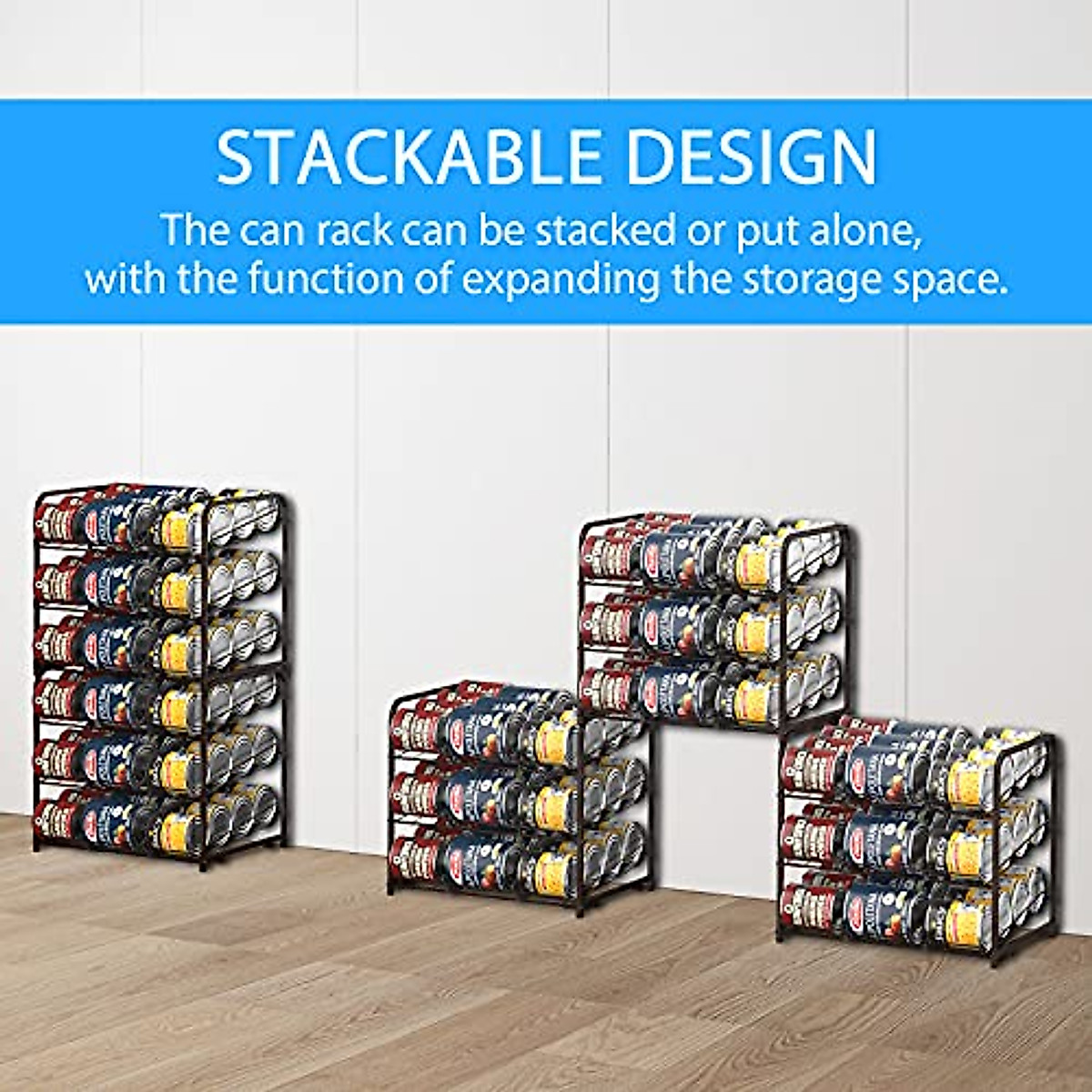 HAITRAL 2 Pack Can Rack Organizer, 3 Tier Stackable Can Storage Dispenser Holder, for Food Storage, Countertops or Kitchen Cabinets, Storage for 36 Cans (Each), Bronze