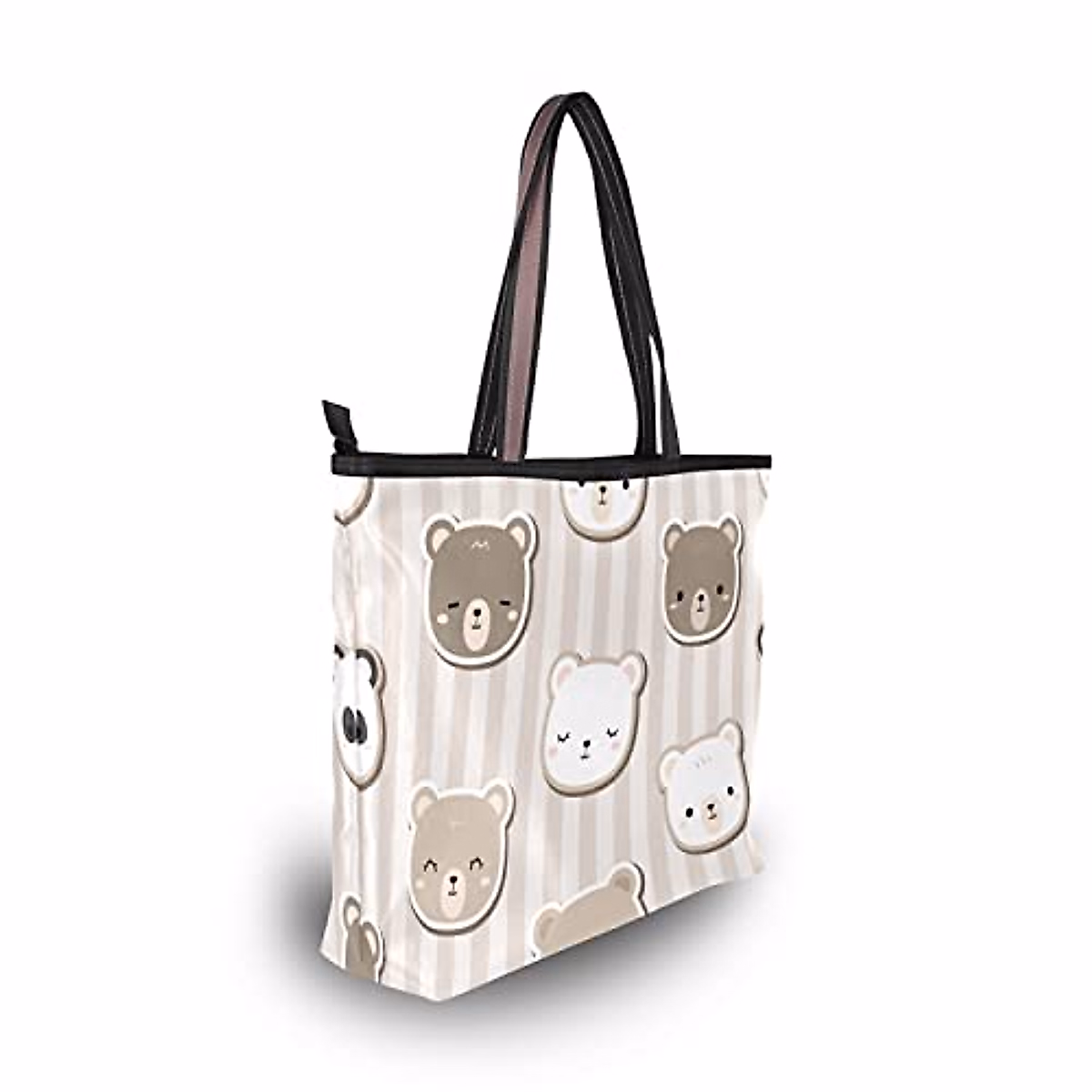 Cute Bear Heads Tote Bag Aesthetic, Large Capacity Zipper Women Grocery Bags Purse for Daily Life 2 Sizes