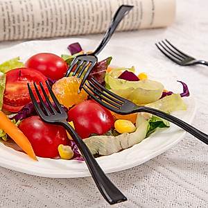 WDF 300 Pieces Black Plastic Mini Forks-4inches Black Plastic Forks-Heavy Duty Plastic Tasting Forks-Perfect for Small Appetizers and Desserts