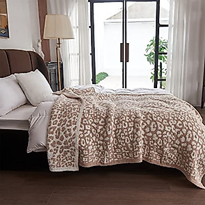 Leopard/Cheetah Print Throw Blanket, Fuzzy Soft Plush Stretchy Knitted Throw Blanket, for Bed and Couch, Khaki & Cream, 60" L x 50" W, Mid-Weight (3 Pounds)