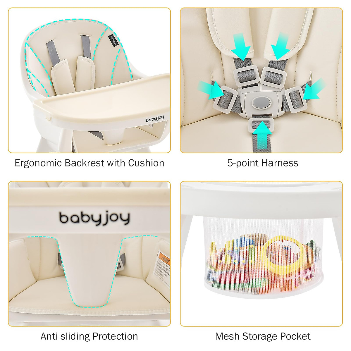 BABY JOY 7 in 1 Baby High Chair, Convertible Infant Feeding Chair w/Removable Tray, Adjustable Legs & Storage Basket, Toddler Building Block Table/Kids Table & Chair Set, Beige