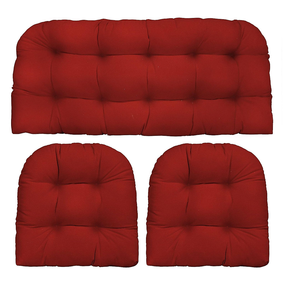 RSH DECOR: Sunbrella 3-Piece Wicker Tufted Cushion Set | Standard Size | Performance Fabric | Outdoor Settee Loveseat & U-Shape Seat Cushions for Patio Furniture | Canvas Jockey Red