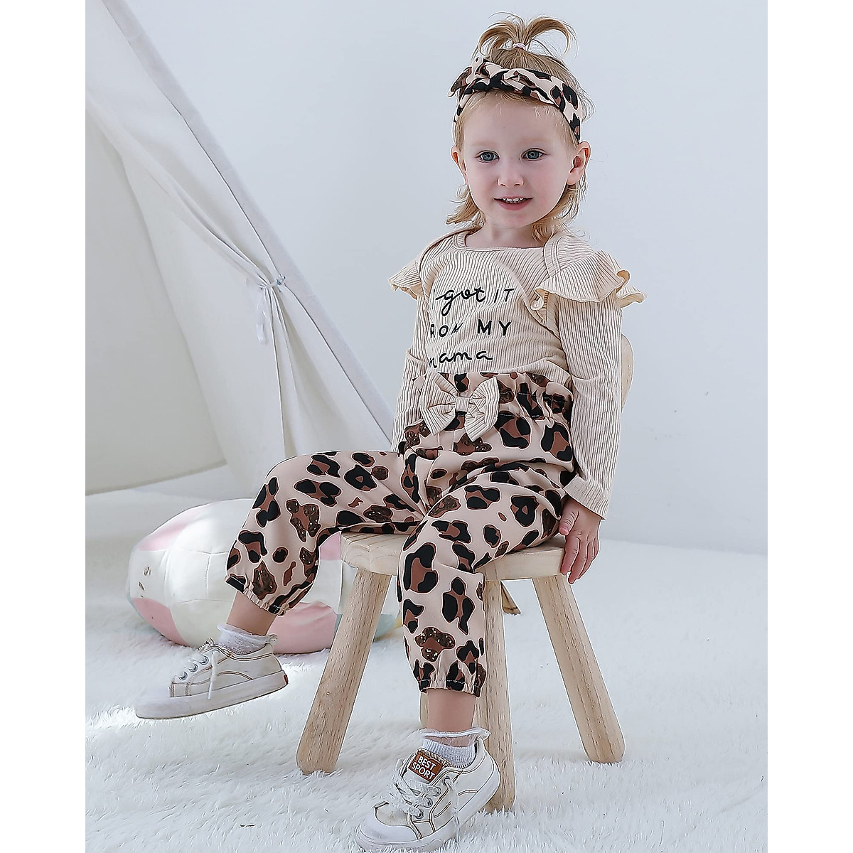 OLLUISNEO Baby Clothes Girl Newborn Baby Girl Clothing Long Sleeve Apricot Romper Pant Set Oufits Fall Baby Girl Outfits 3-6 Months