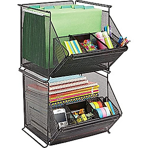 Safco 2164Bl Onyx Stackable Mesh Storage Bin 4-Compartment 14 X 15 1/2 X 11 3/4 Black