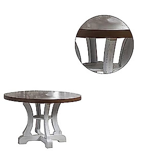 Benjara Neci 54 Inch Round Dining Table, Pedestal, Distressed Brown and White