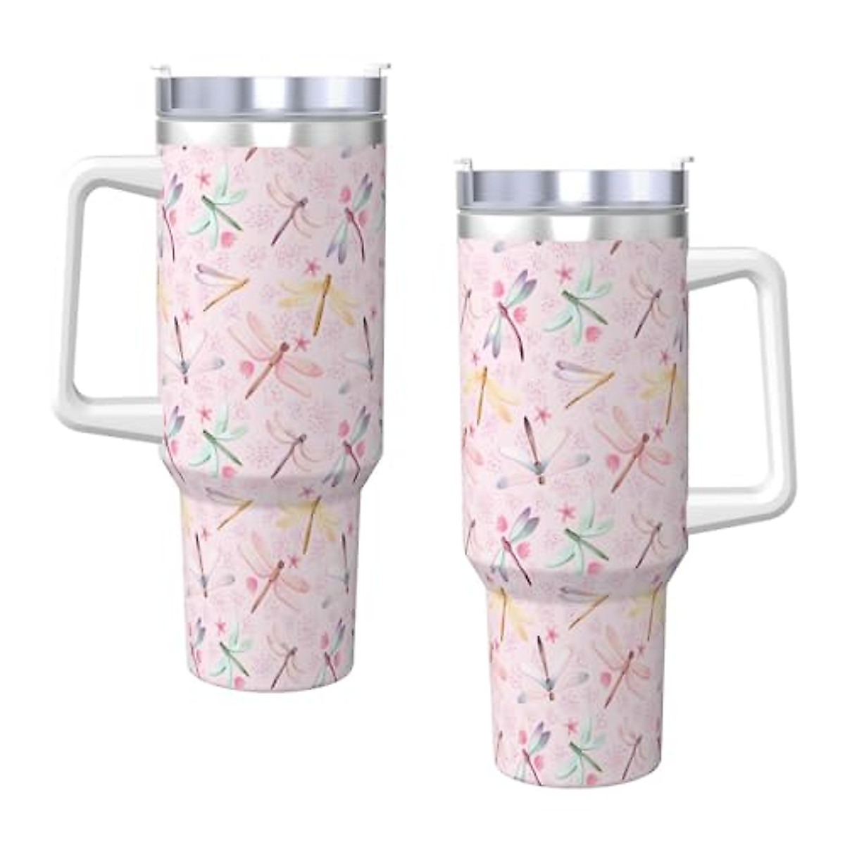 HULIBIN Hand painted dragonfly Print Double Deck Stainless Steel Travel Coffee Cup With Lid 40 Oz Ice Bully Cup