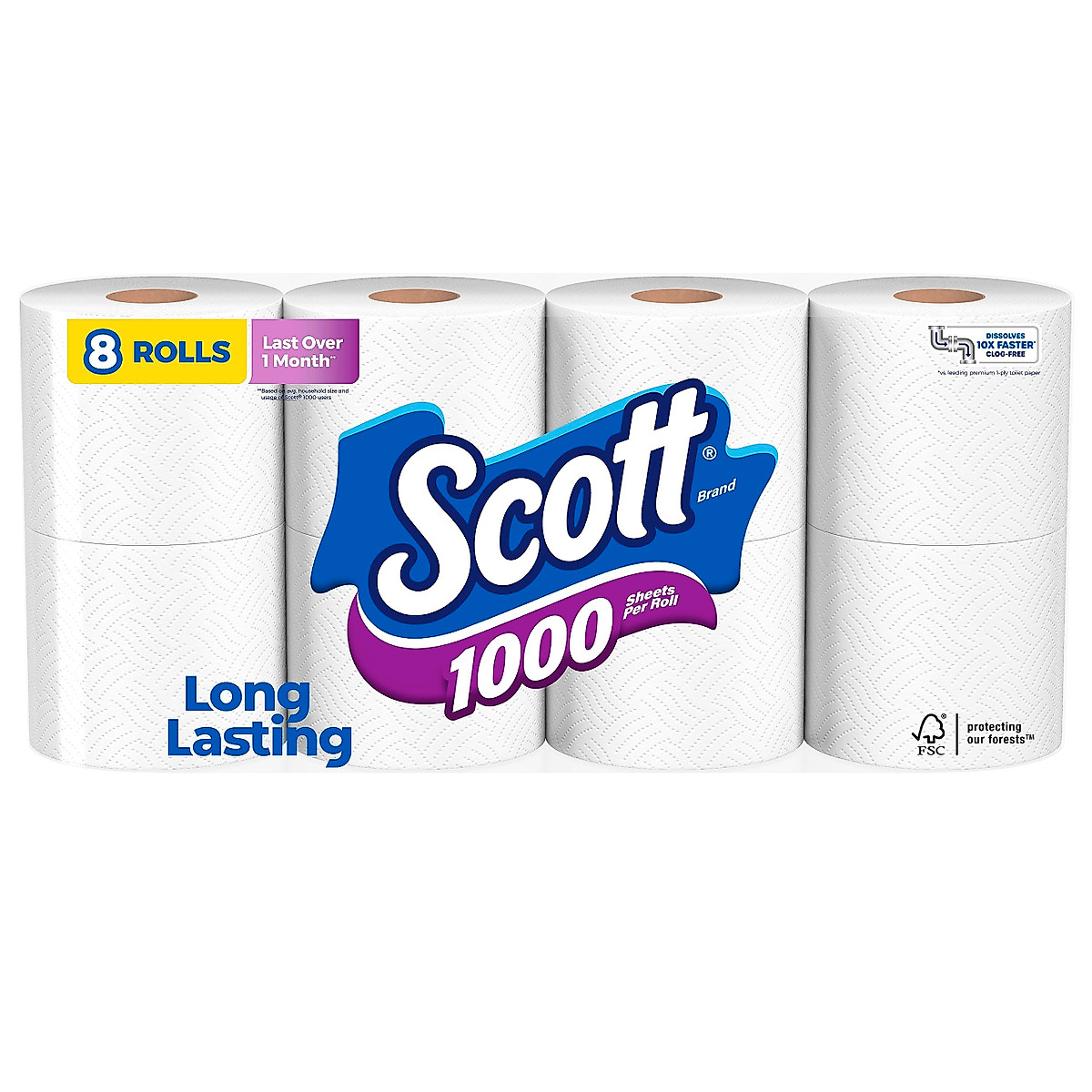 Scott 1000 Sheets Per Roll, 8 Toilet Paper Rolls, Bath Tissue