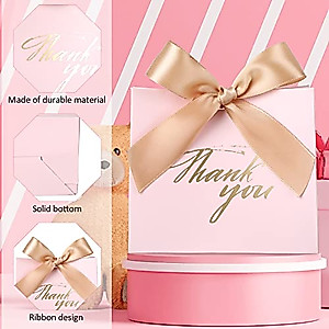 50 Pcs Small Thank You Gift Bags Mini Pink Valentine's Day Gift Bags with Bow Ribbon Paper Goodie Bags Bulk Party Favor Treat Box for Baby Bridal Shower Wedding (Pink, Gold, 4.5 x 1.8 x 4 In)