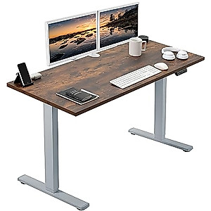 VIVO Electric Height Adjustable 55 x 24 inch Memory Stand Up Desk, Rustic Vintage Brown Solid One-Piece Square Corner Table Top, Gray Frame, Standing Workstation, 1B-S Series, DESK-KIT-1G55S-N