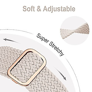 Braided Solo Loop Compatible with Apple Watch Band 38mm 40mm 41mm 42mm 44mm 45mm 49mm for Women Men, Stretchy Straps Elastic Sport Wristbands for iWatch Series 8 7 6 5 4 3 2 1 SE Ultra, Starlight