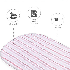 Bassinet Mattress Cover and Fitted Sheets, Compatible with Halo Bassinest Swivel, Flex, Glide, Premiere & Luxe Series Sleeper, White and Pink Print, 2 Pack