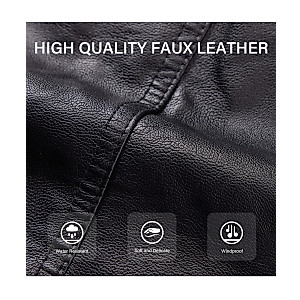 Bellivera Women's Faux Leather Short Jacket Moto Sherpa-Lined Belt Coat with Removable Fur Collar 9203 Black M