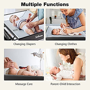 INFANS Baby Changing Table, Folding Diaper Station Portable Nursery Organizer with Safety Belt and Large Storage Racks for Newborn Baby and Infant (Black)