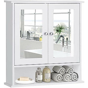 Bathroom Wall Mounted Cabinet Shelf Bath Kitchen Mirror Door Storage Organizer