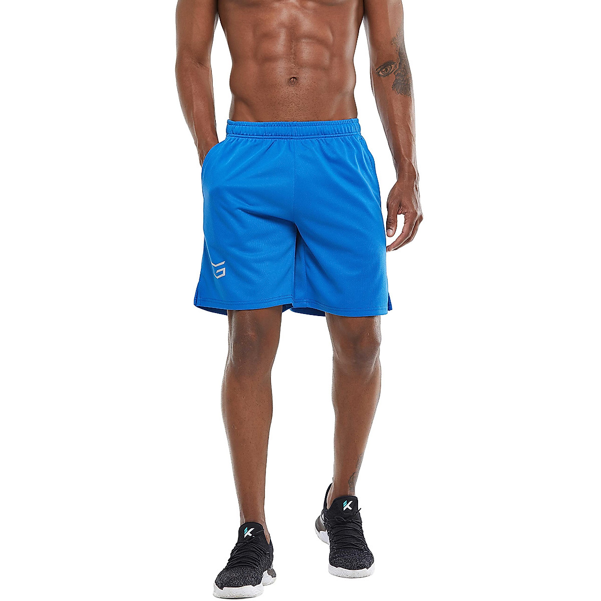 G Gradual Men's 7" Workout Running Shorts Quick Dry Lightweight Gym Shorts with Zip Pockets (2 Pack: Black/Blue Large)
