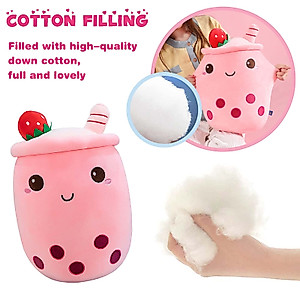Ditucu Cute Boba Tea Plush Stuffed Bubble Tea Plushie Cartoon Soft Strawberry Milk Tea Cup Pillow Home Hugging Gift for Kids Pink 9.4 inch