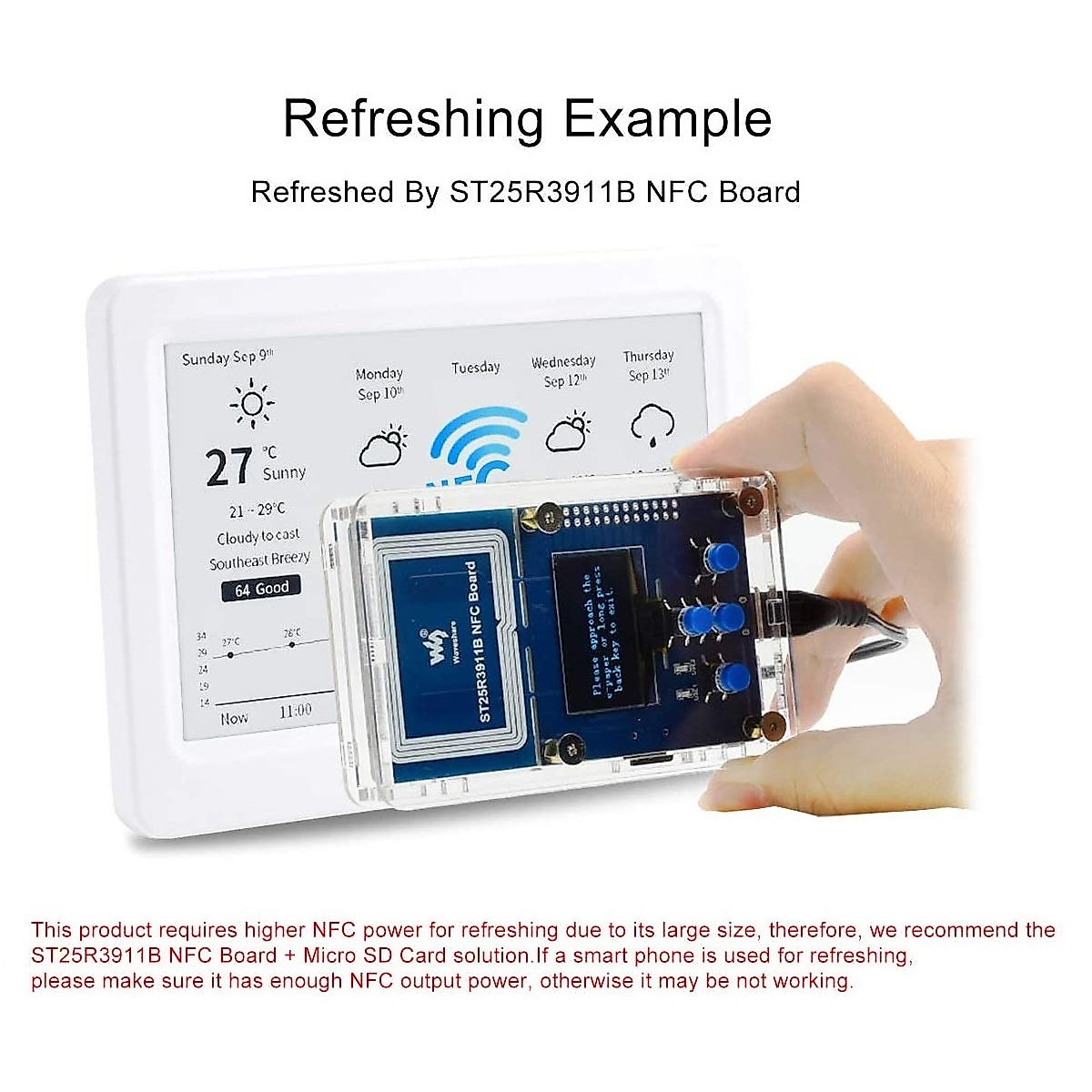 waveshare 7.5inch Passive NFC-Powered e-Paper Display Black/White e-Ink Screen, Wireless Powering and Data Transfer No Battery Required, Refresh by Smartphone with NFC Function or NFC Reader