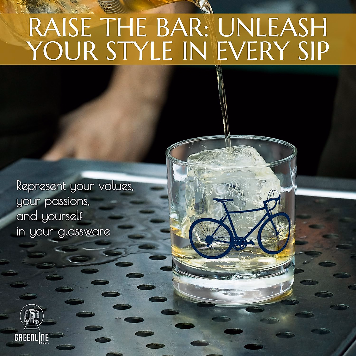 Greenline Goods – Bicycle Whiskey Glasses (Set of 2) |10 oz Tumbler Gift Set with Colorful Cyclist Designs | Unique Gifts for Cyclists & Bike Riders [Navy]