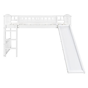 Merax Solid Wood Bunk Bed with Removable Slide and Ladder for Kids, No Box Spring Needed