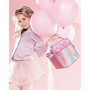 Bagseri Kids Lunch Box Girls - Insulated Kids Lunch Bag for Girls Portable Reusable Toddler Lunch Cooler Bag for School, Water-resistant Lining（Glitter Unicorn,Pink）