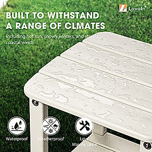 LovoIn Adirondack Table Outdoor Rectangular Side Table, Easy-Maintenance & Weather-Resistant Poly Lumber End Tables for Patio, Garden, Lawn, Indoor Outdoor Companion (Beige)