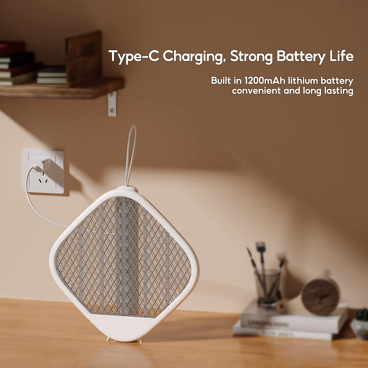 Qualitell Fly Swatter Electric Zapper Rechargeable, Mosquito Zapper Racket Kills Mosquitoes in Corners, Fly Zapper Folding Hanging Standing Handheld LED UV Bug Trap Light for Indoor Outdoor