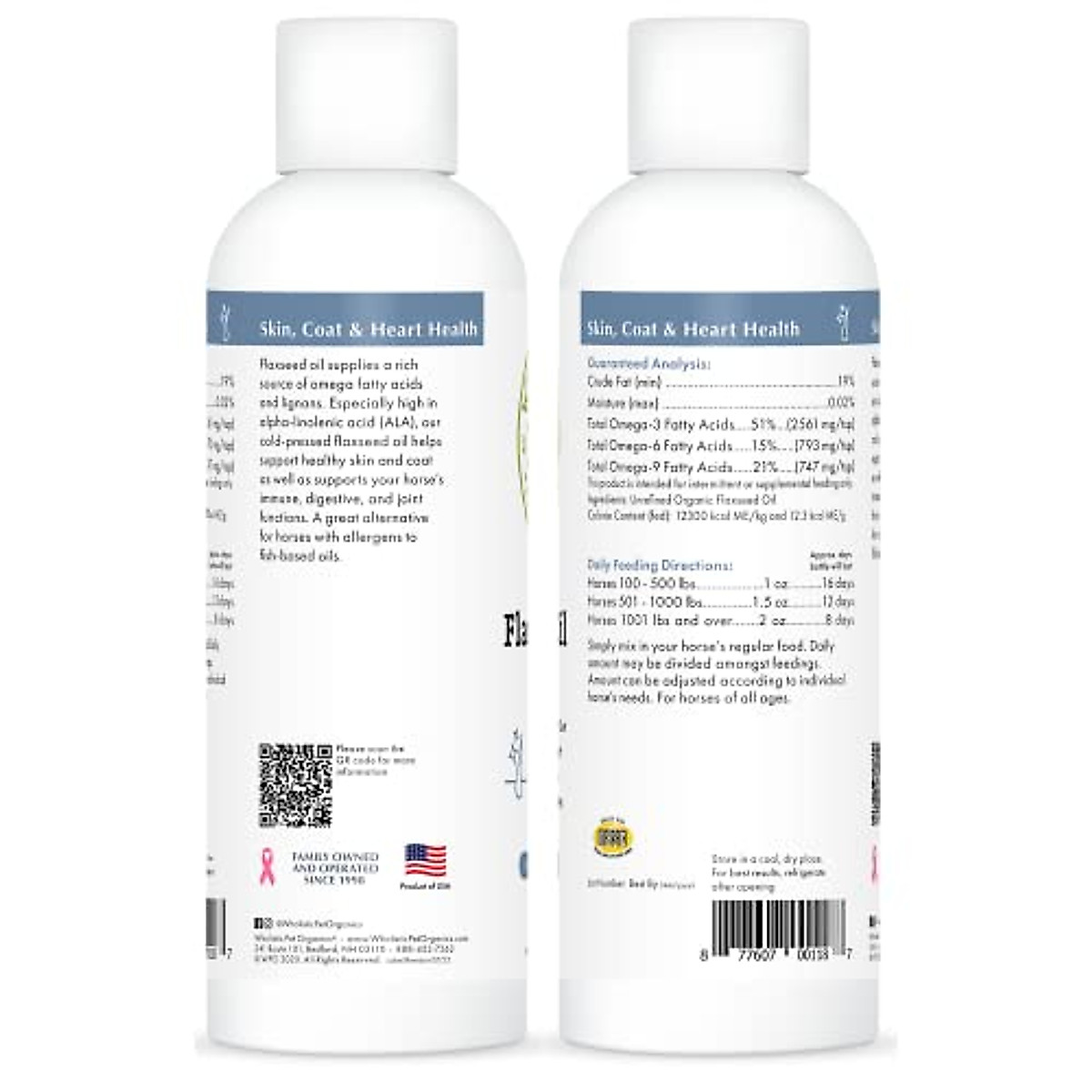 Wholistic Pet Organics Flaxseed Oil: Organic Flaxseed Oil for Horses -Flax Oil Horse Supplement with Antioxidant Rich Rosemary and Omega 3, 6 Fatty Acids for Cardio, Immune, Skin and Coat Health-16 Oz