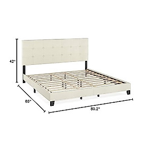 Furinno Laval Button Tufted Upholstered Platform Bed Frame, King, Linen