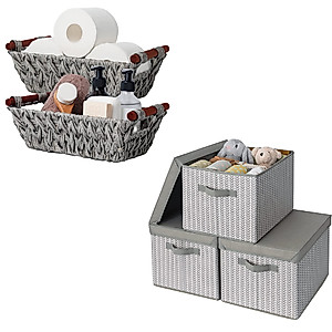GRANNY SAYS Bundle of 3-Pack Closet Storage Boxes & 2-Pack Wicker Storage Baskets for Shelves