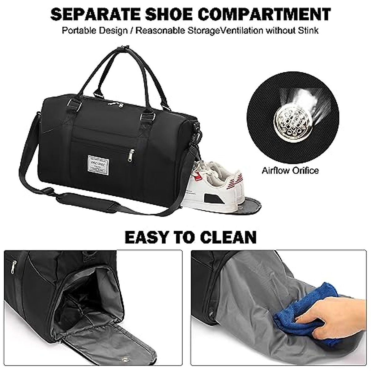 Dec-Mec Gym Bag for Women, Sports Duffle Bag with Yoga Mat Holder, Carry On Weekender Overnight Bag with Shoe Compartment & Wet Pocket, Duffel Bag for Travel Tote Bag Yoga Hospital