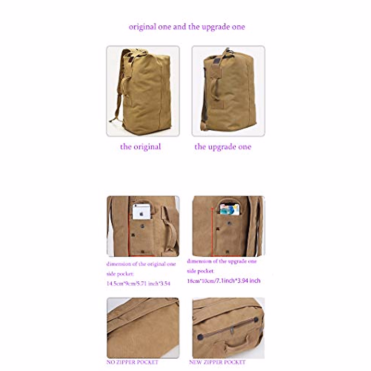 Military Duffel Bag Top Load Double Strap Canvas Backpack Army Travel (upgrade black small)