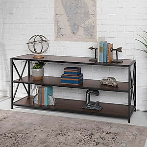Walker Edison 2 Shelf Industrial Wood Metal Bookcase Tall Bookshelf Storage Home Office, 60 Inch, Dark Walnut