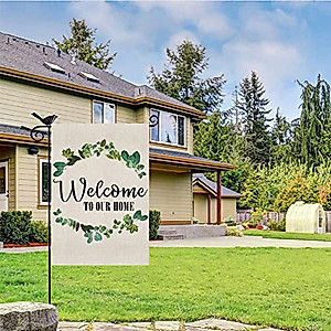 Welcome Garden Flags Courtyards Double Sided Decorative House Flag Welcome To Our Home Outside Seasonal Holiday Yard Flag Watercolor Durable Burlap Farmhouse Flags 12.5 x 18 Inch Welcome Banner