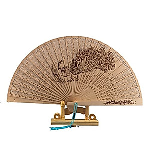 Chinese Fan Hand-made Antique Craft Fan Chinese Style Vintage Hollow Incense Wood Lady Folding Fans Japanese Fan (Color : A5, Size : 40 * 22.8cm)