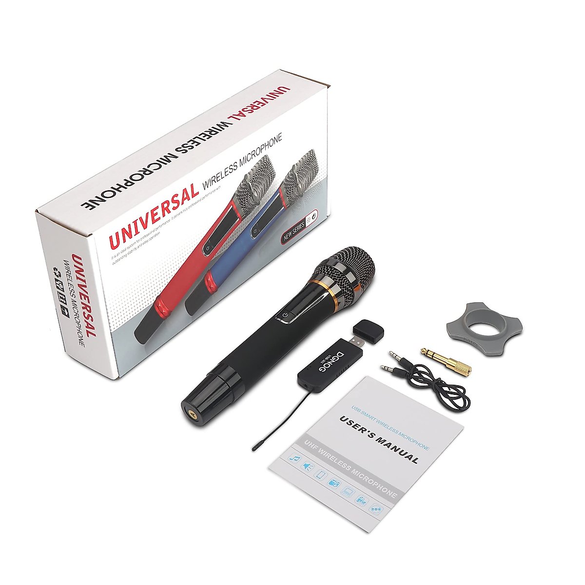 USB Wireless Microphone, Computer UHF Dual Handheld Dynamic Mic System with USB Receiver, 100ft Range for Home Singing, Karaoke, PC,TV,Active Speaker
