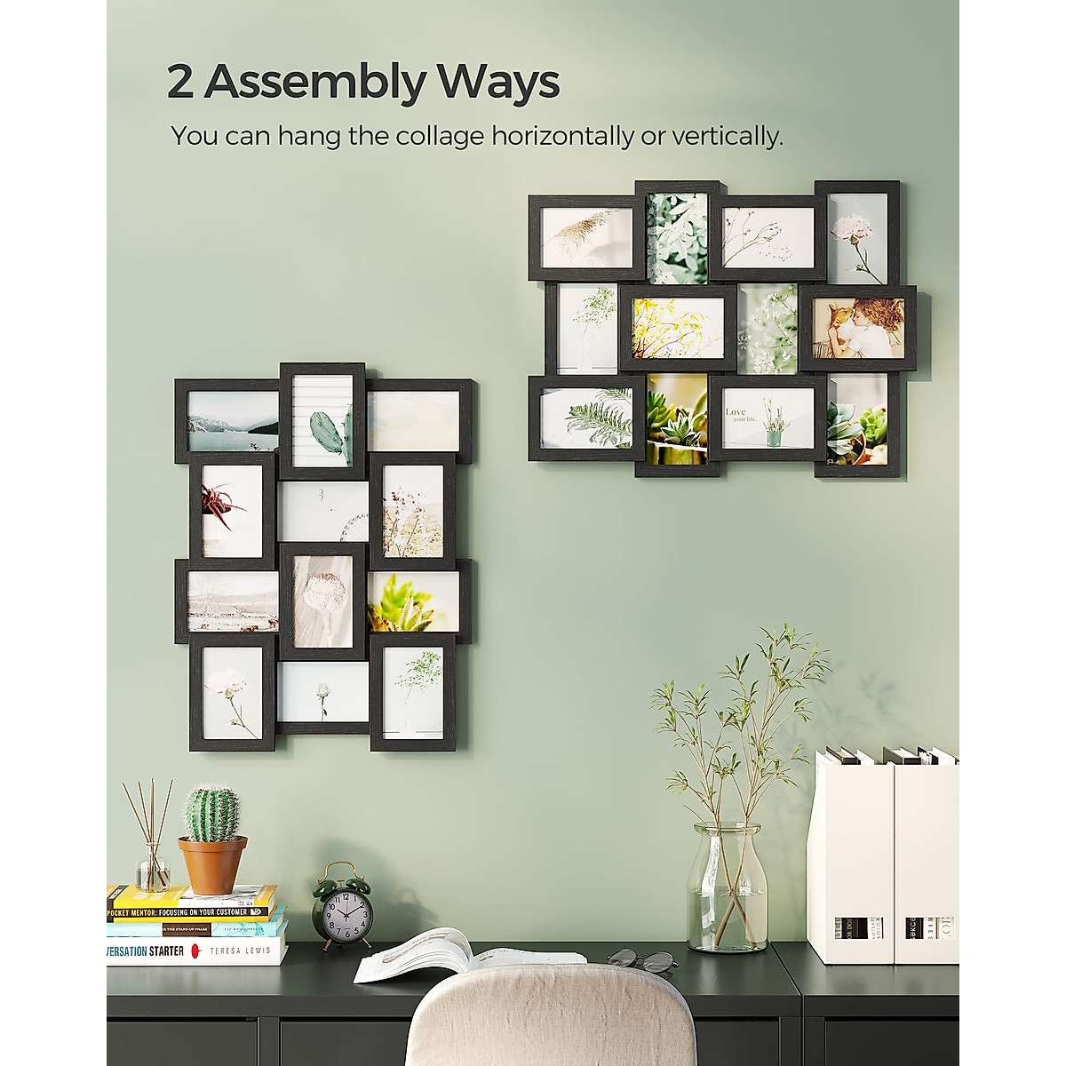 SONGMICS Collage Picture Frames, 4x6 for Wall Decor Set of 12, Multi Family Photo for Gallery Decor, Hanging Display, Assembly Required, Ink Black