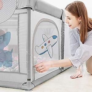 IKARE Baby Playpen, Baby Playards, Portable Baby Cage Play Area with Breathable Mesh, Extra Large Indoor & Outdoor Kids Activity Center for Babies and Toddlers (Printed)