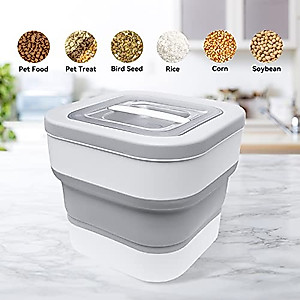 DDMOMMY 13 Lbs Dog Food Storage Container - Collapsible Dog Food Container with Sliding Lid, Measuring Cup and Silicone Bowl, Pet Food Storage For Dog, Cats and Other Pet (Grey & White / 10-13 LB)