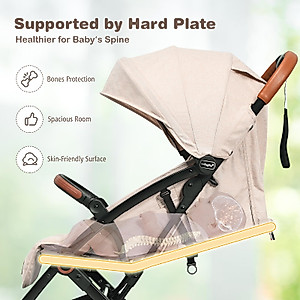 BABY JOY Lightweight Baby Stroller, Compact Toddler Travel Stroller for Airplane, Infant Stroller w/ 5-Point Harness, Adjustable Backrest/Footrest/Canopy, Storage Basket, Easy One-Hand Fold, Beige