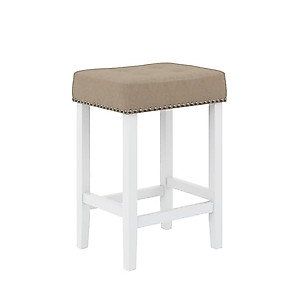 Nathan James Hylie Nailhead Wood Pub-Height Kitchen Counter Bar Stool 24", Natural Flax/White