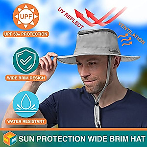 SUN CUBE Sun Hat for Men Wide Brim, Women Safari Hat, Hiking Bucket Hat UV Sun Protection, Boonie Hat Outdoor | Fishing Hat Summer for Sun Beach Camping UPF 50+, Light Gray