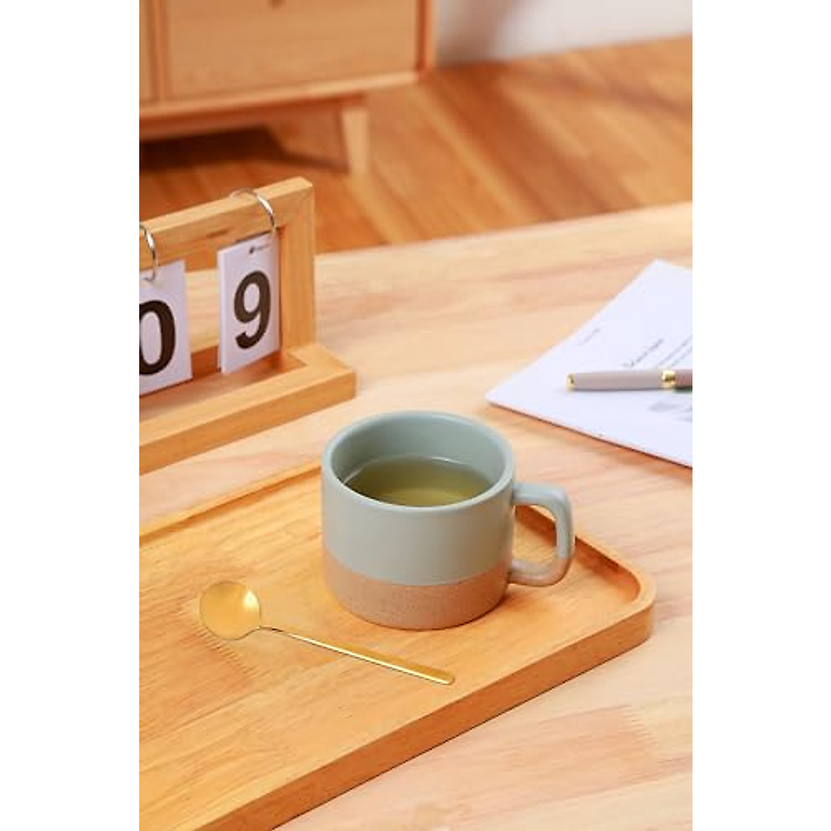 RB&RAMiCS 6 Pack Ceramic Coffee Mug Sets with small spoon, 10 Ounce Coffee Mugs, Restaurant Coffee Cups for Coffee, Tea, Cappuccino, Cocoa, Cereal (6)